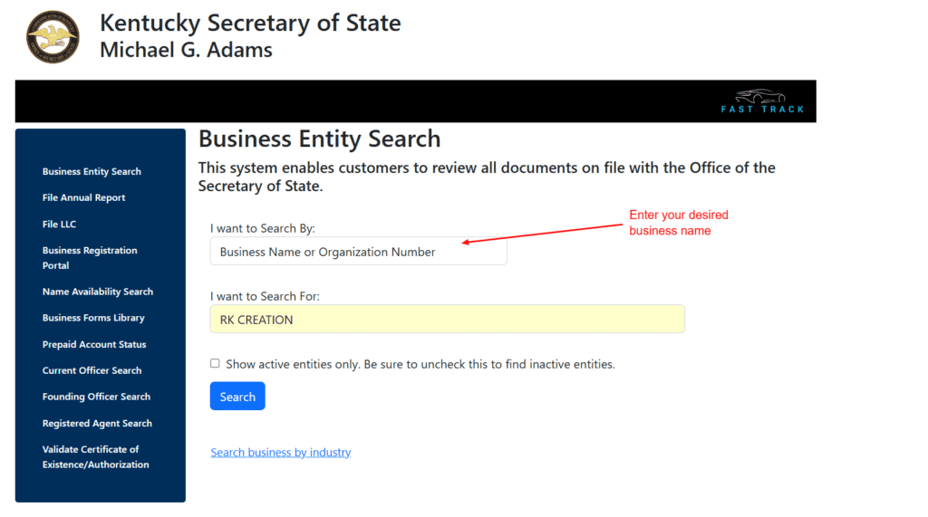 Kentucky Business Entity Lookup | Check Status & Name Fast