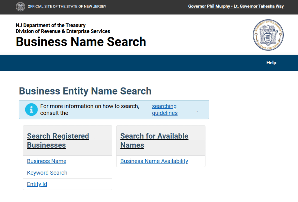 New Jersey Business Search: Name Availability & Records
