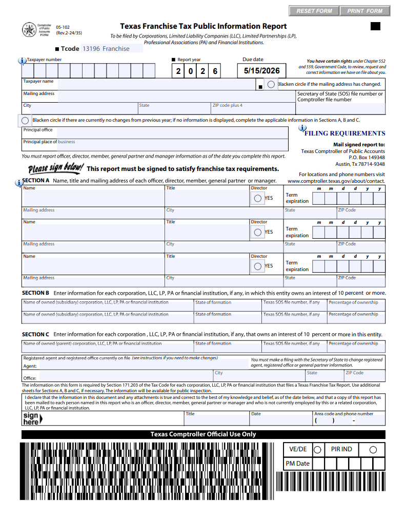 Texas Public Information Report: Deadline, WebFile Steps